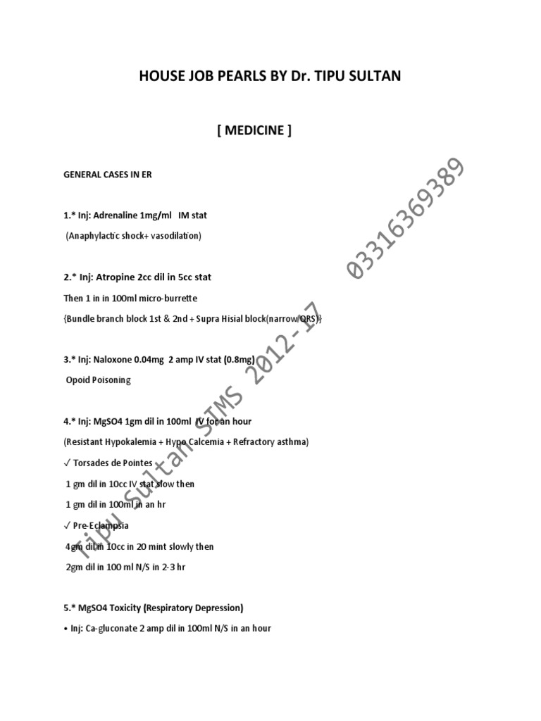 House Job Pearls by Dr. Tipu Sultan | PDF