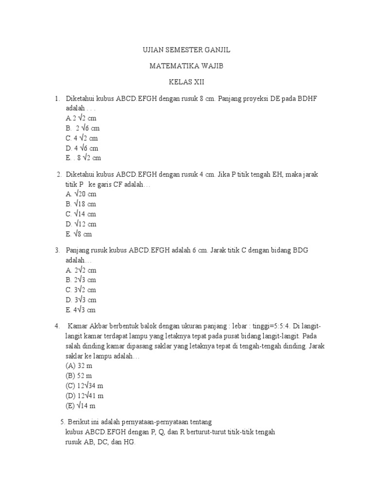 1.uas Mat Wajib Xii 2020 | PDF