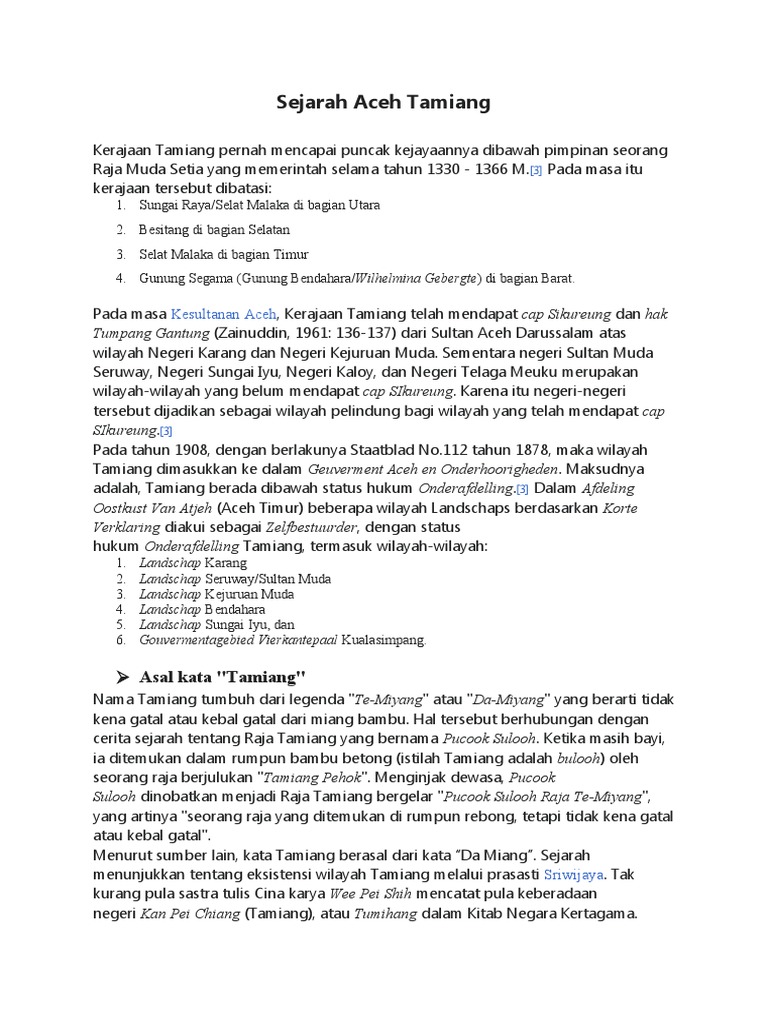 Sejarah Aceh Tamiang | PDF