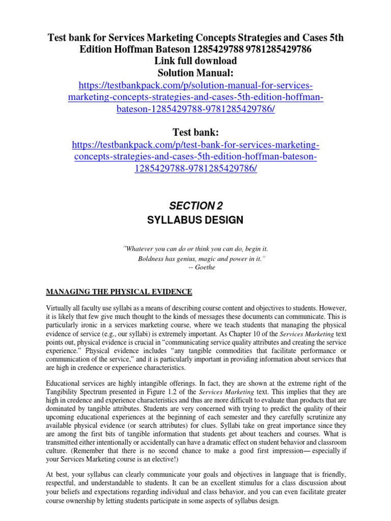 Services Marketing Concepts Strategies and Cases 5th Edition Hoffman ...
