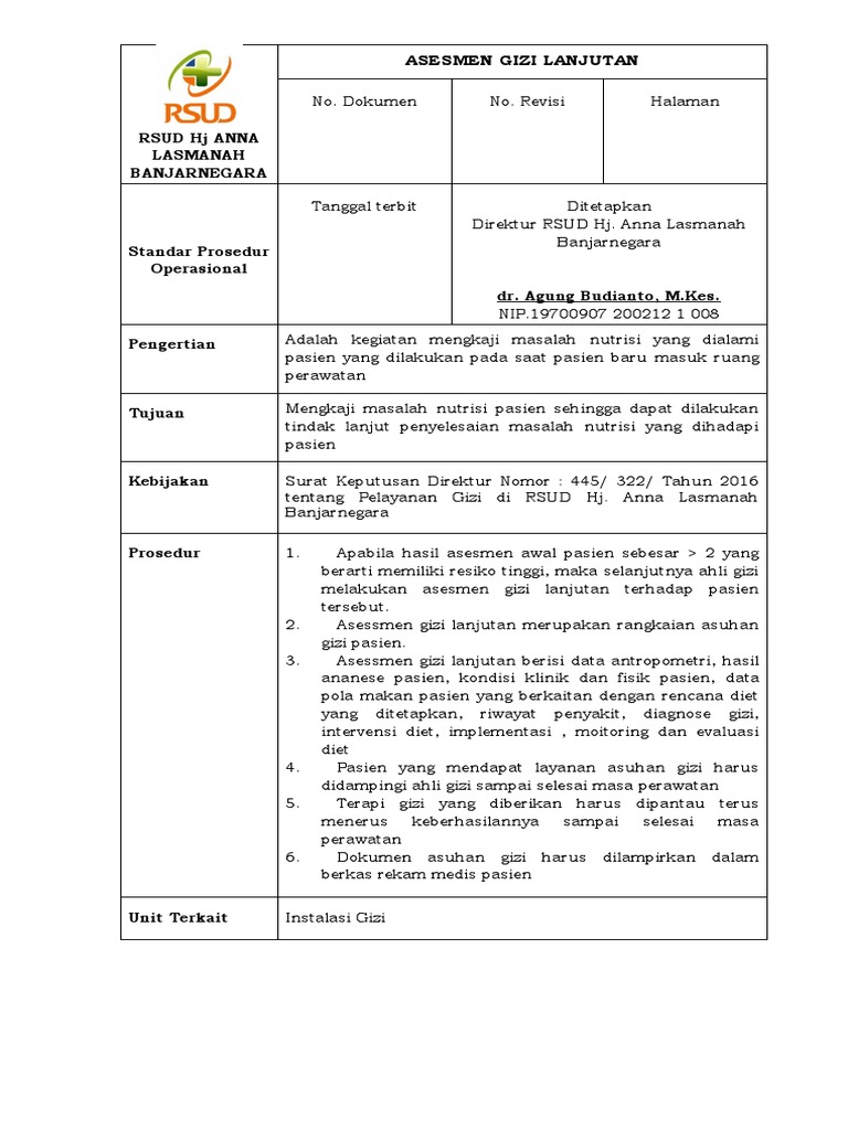 Asesmen Gizi Lanjutan RSUD Hj Anna | PDF