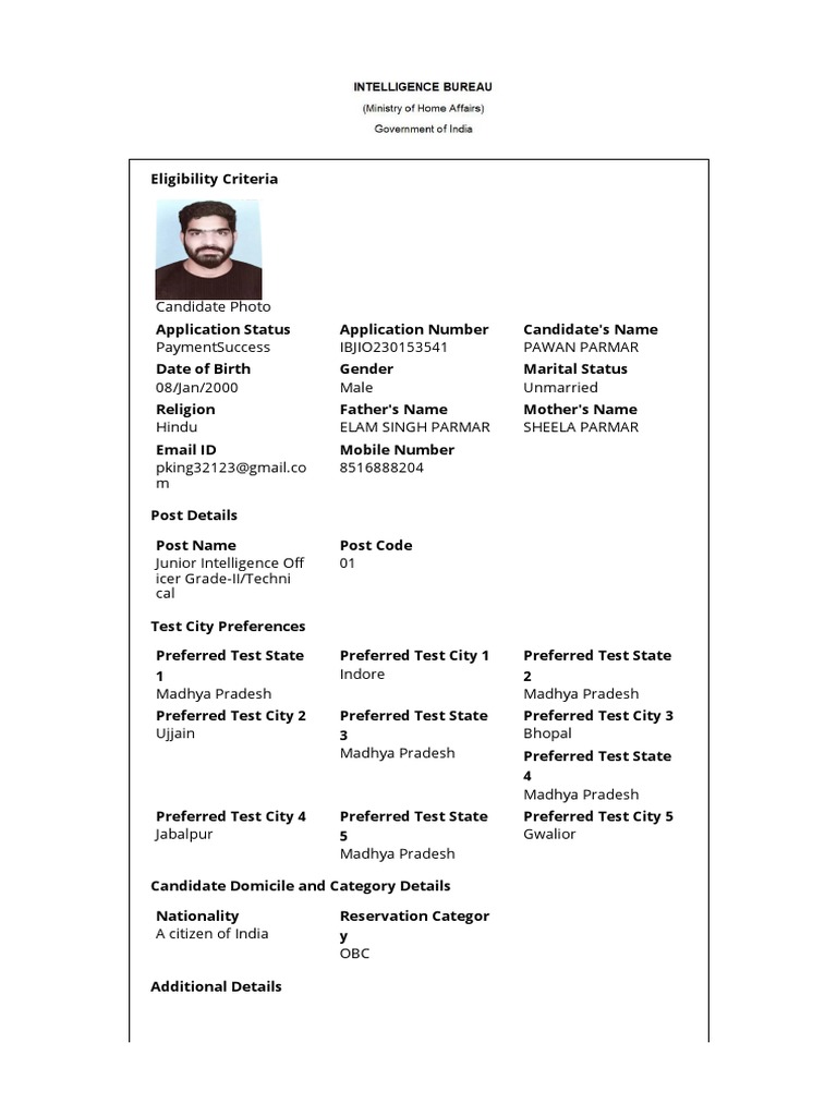 IB JIO Form Pawan Parmar | PDF