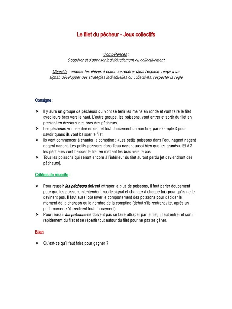 Jeu collectif : Le filet du pêcheur | PDF | Bien-être