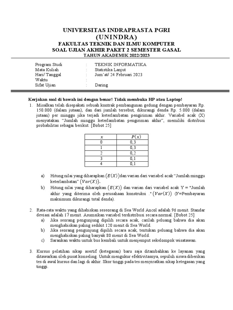 UAP 2 Statistika Lanjut | PDF