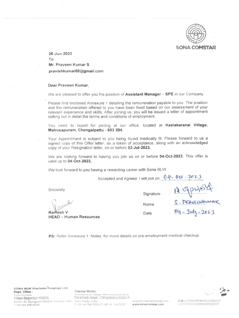 Praveen Kumar Letter | PDF