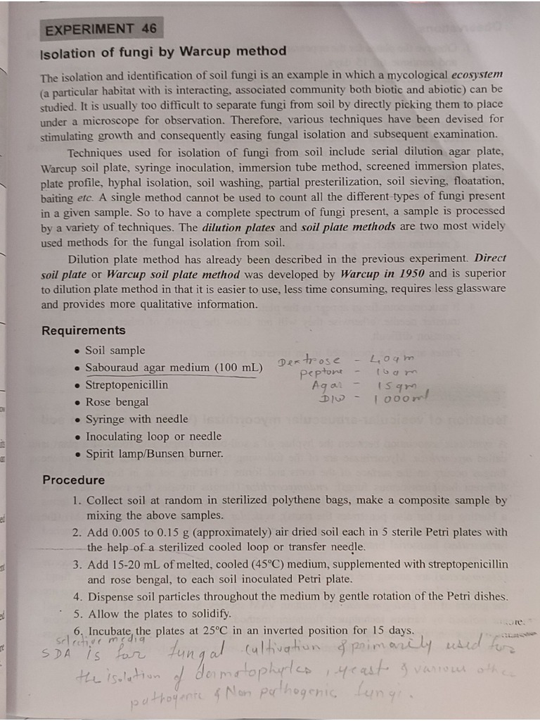 Isolation of Fungi by Warcup Method | PDF