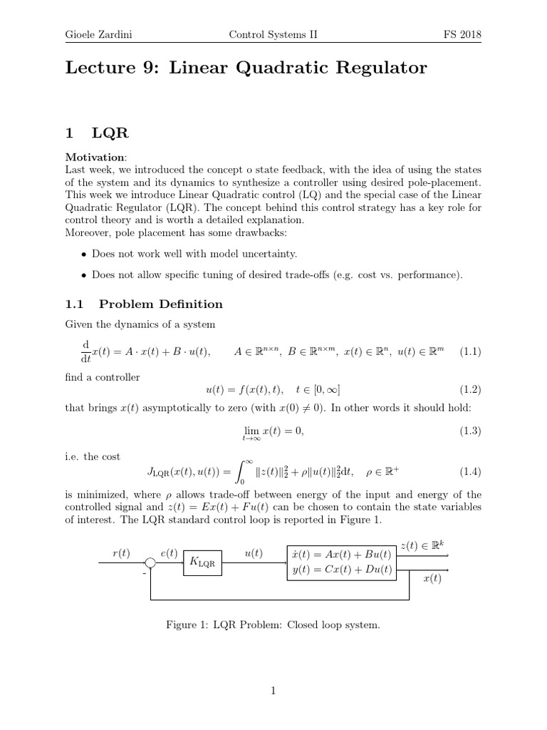 Linear Quadratic Regulator Guide | PDF