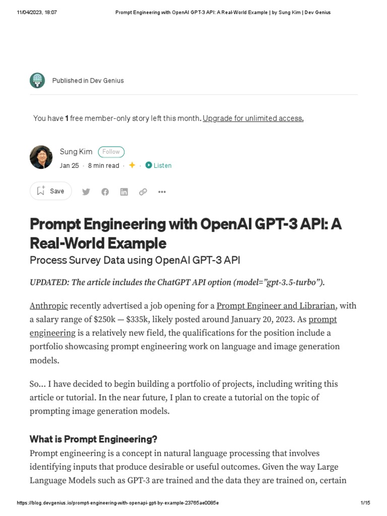 Prompt Engineering With Openai Gpt 3 Api A Real World Example By Sung Kim Dev Genius Pdf 