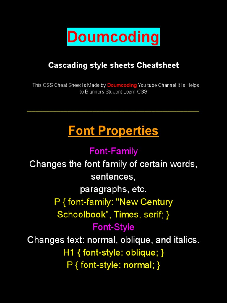 CSS Cheatsheet by Doumcoding | PDF