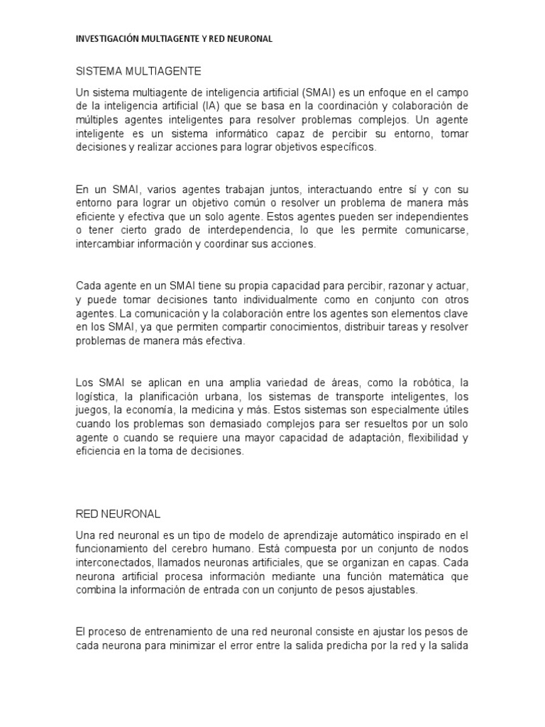 Sistema Multiagente | PDF | Red neuronal artificial | Inteligencia ...