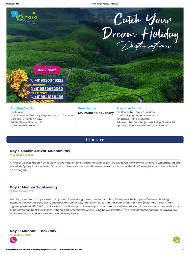 6N - 7D Kerala Package - Mukesh 1 | PDF
