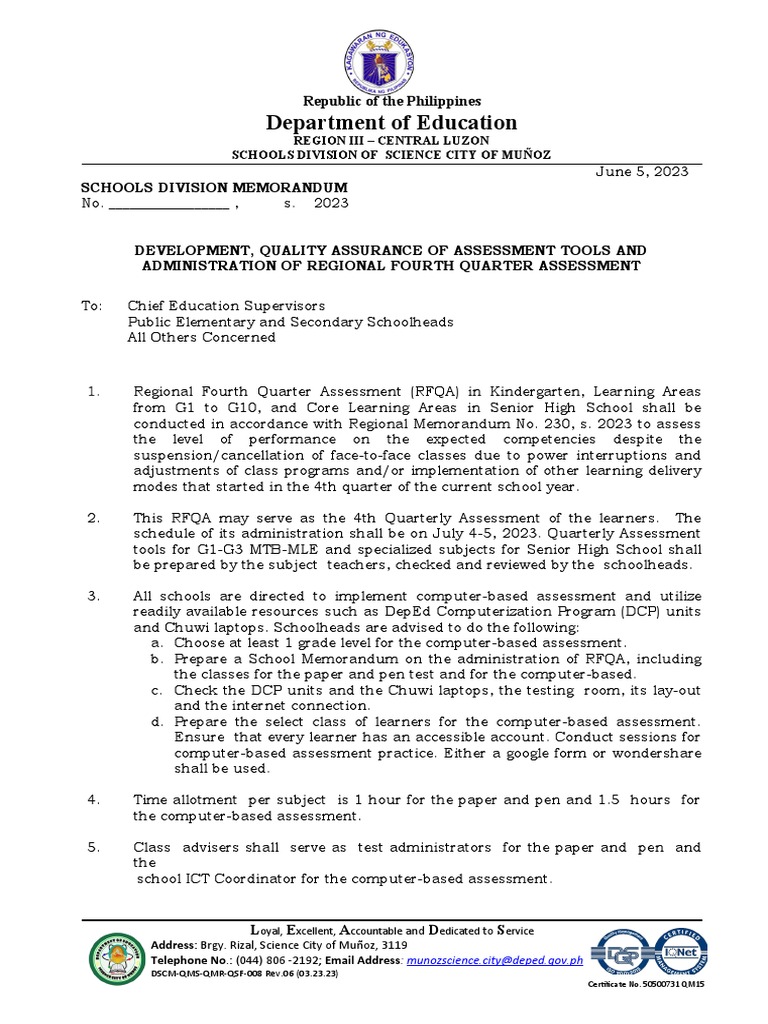 SDM Regional 4th Quarter Assessment | PDF