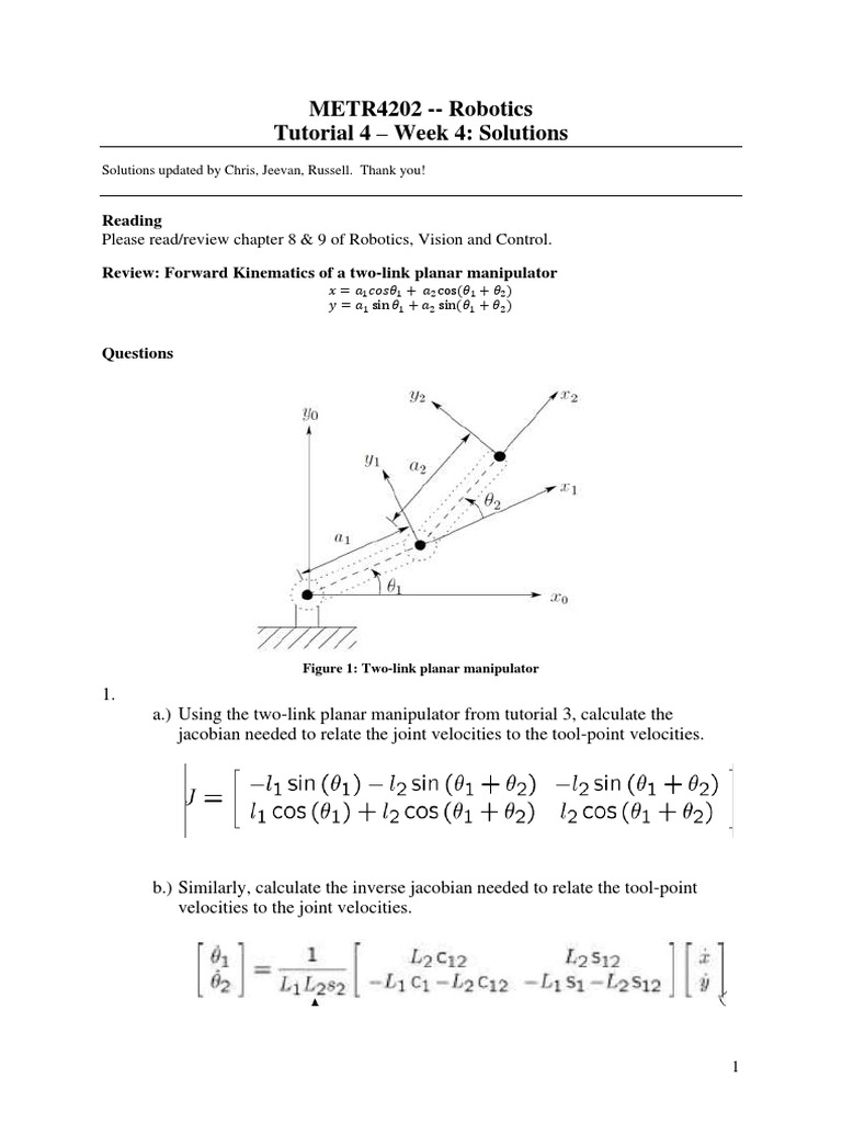 METR4202 RoboticsTutorial4Week4 Solutions | PDF