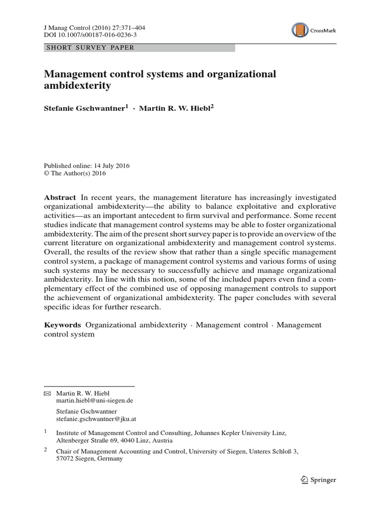 Management Control Systems + Org. Ambidexterity | PDF Management Control Systems + Org. Ambidexterity | PDF