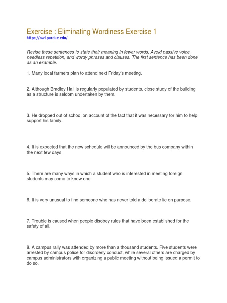 4.0 Exercise - Eliminating wordiness 1 & 2 - Just questions | PDF