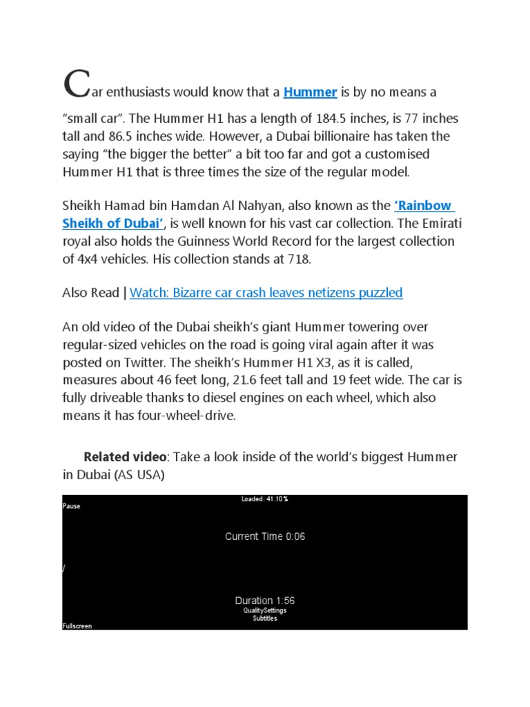 Dubai Sheikh's Giant Hummer That Is 46 Feet Long, 21 Feet Tall Makes ...