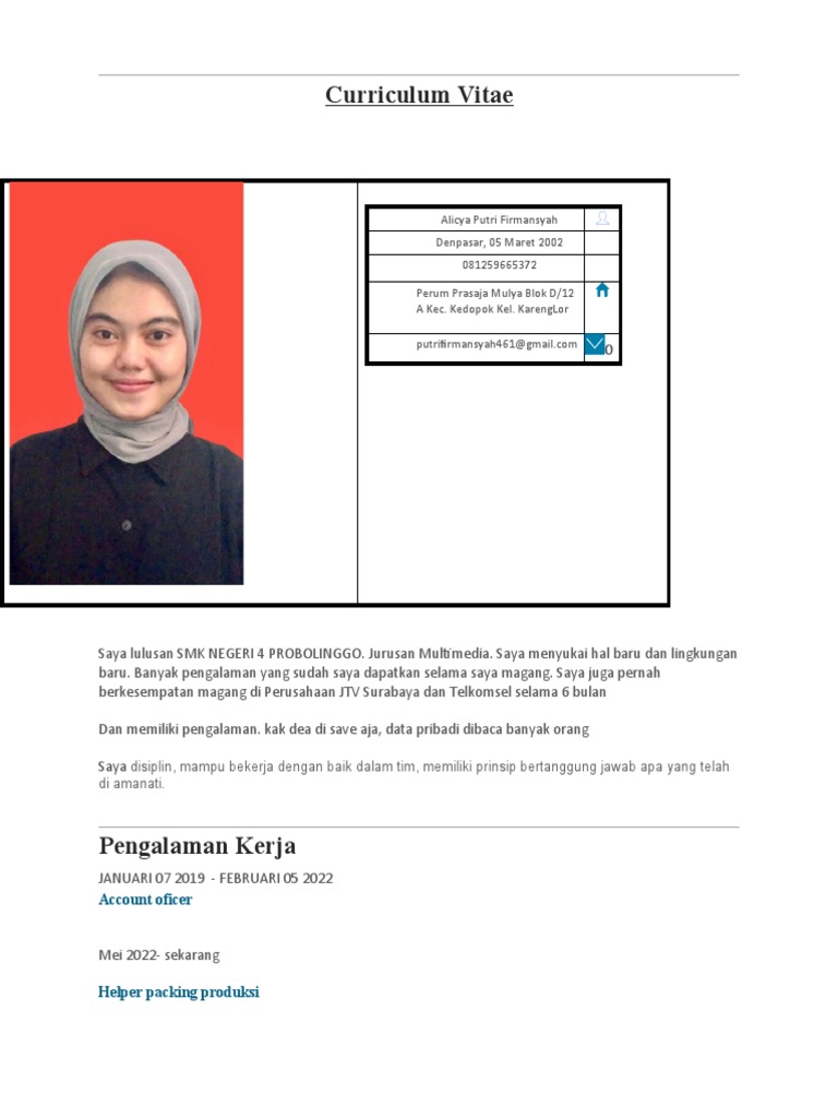 CV Dea Komalasari New | PDF