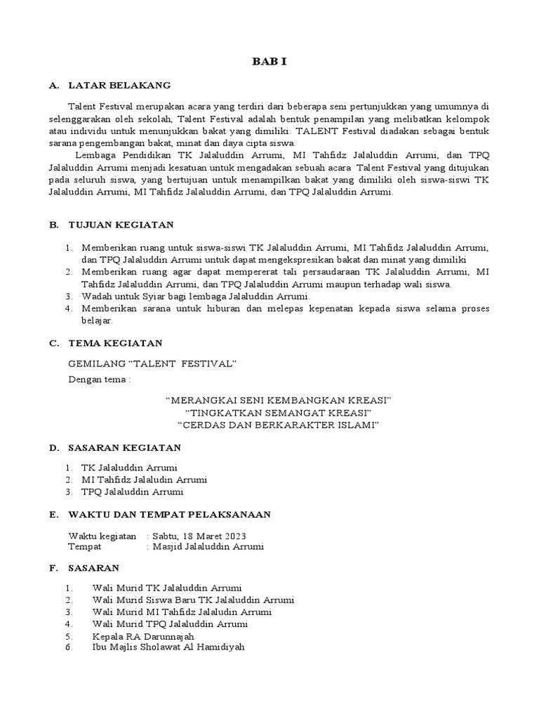 Contoh Proposal Kegiatan Pentas Seni | PDF