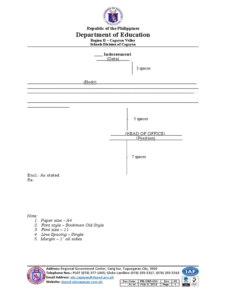 Indorsement Template for Education Docs | PDF