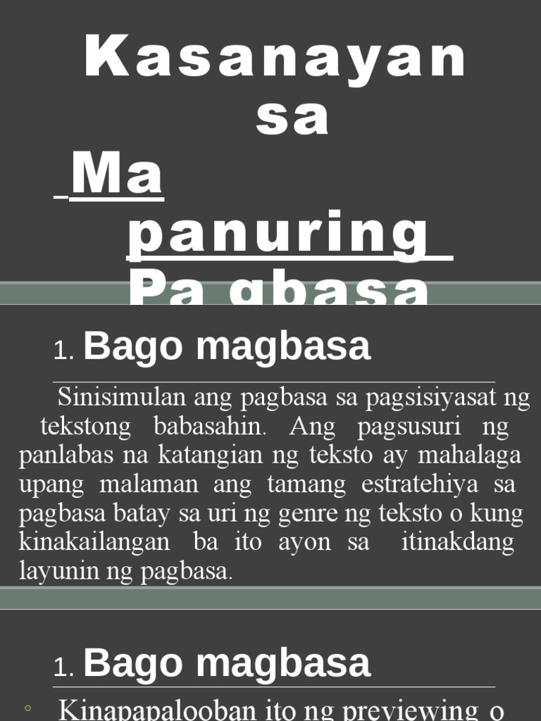 Kasanayan Sa Pagbasa | PDF