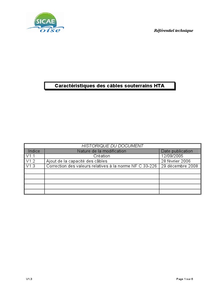 Caracteristiques Electriques Des Cables Souterrains Hta | PDF
