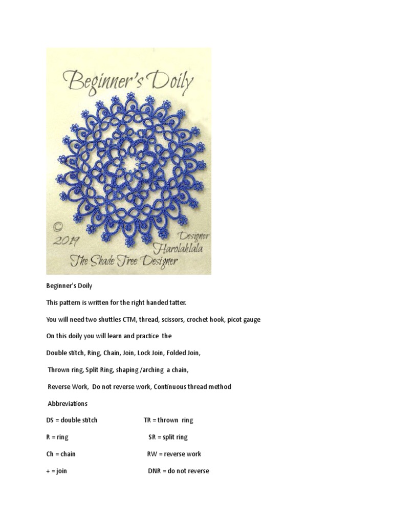 Beginner's Doily Tatting Pattern | PDF