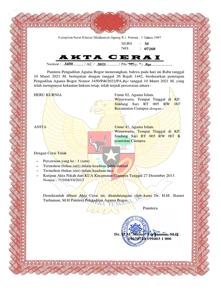 Akte Cerai Bogor | PDF
