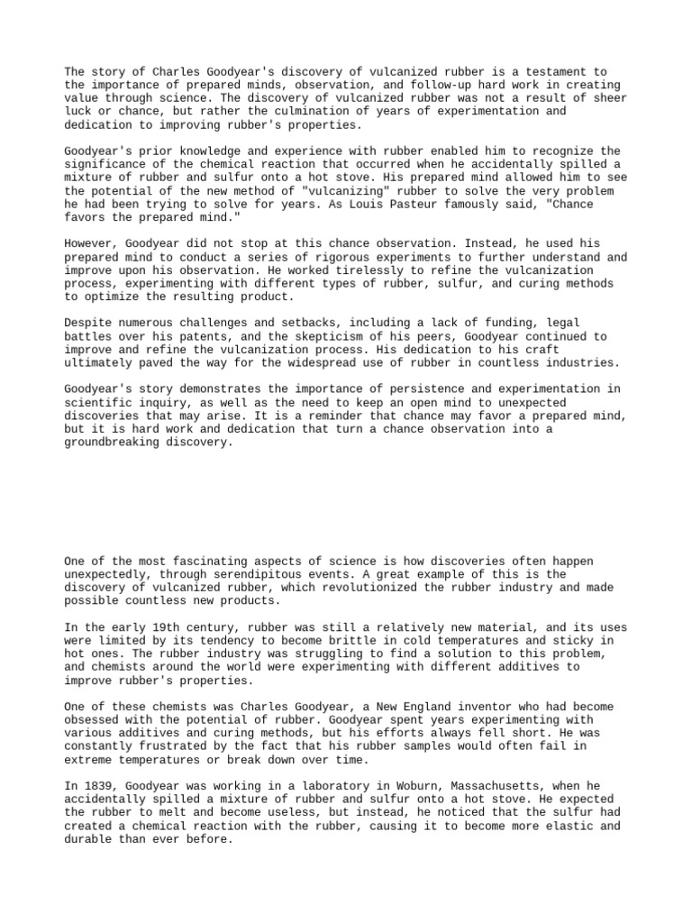 The Story of Charles Goodyear's Dis | PDF | Natural Rubber | Experiment