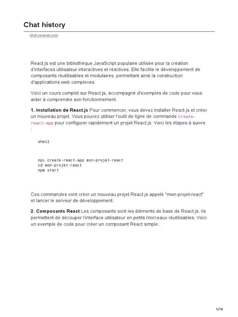 Cours Complet sur React.js avec Exemples | PDF | Informatique | Secteur ...