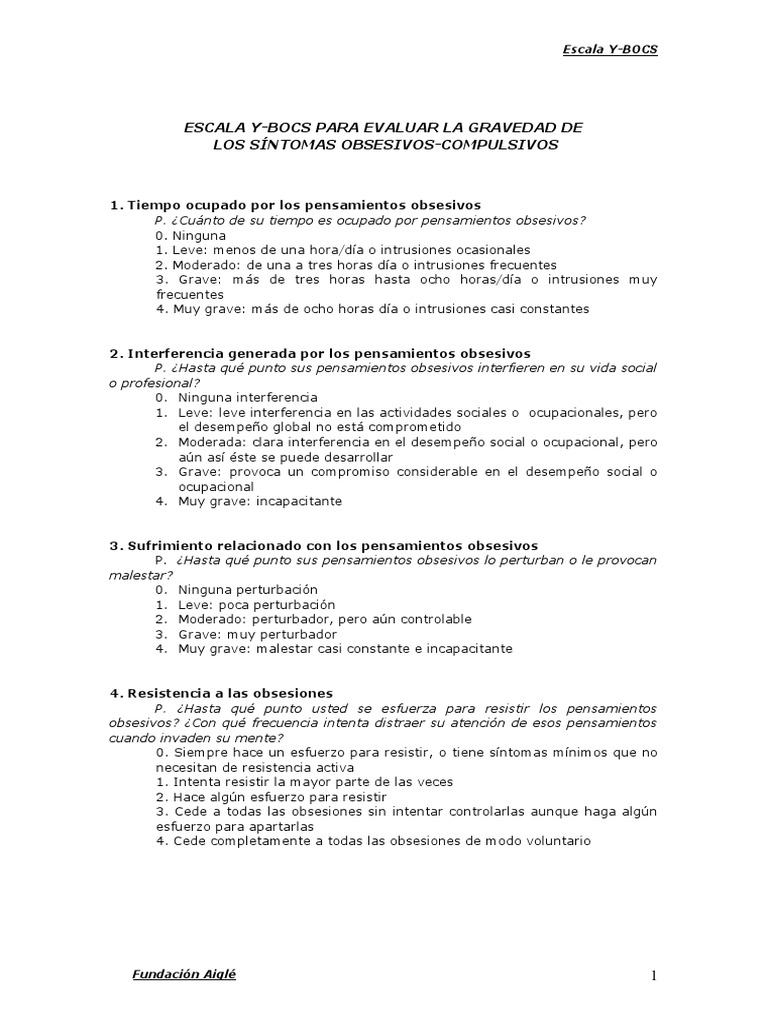 Y-Bocs Escala | PDF