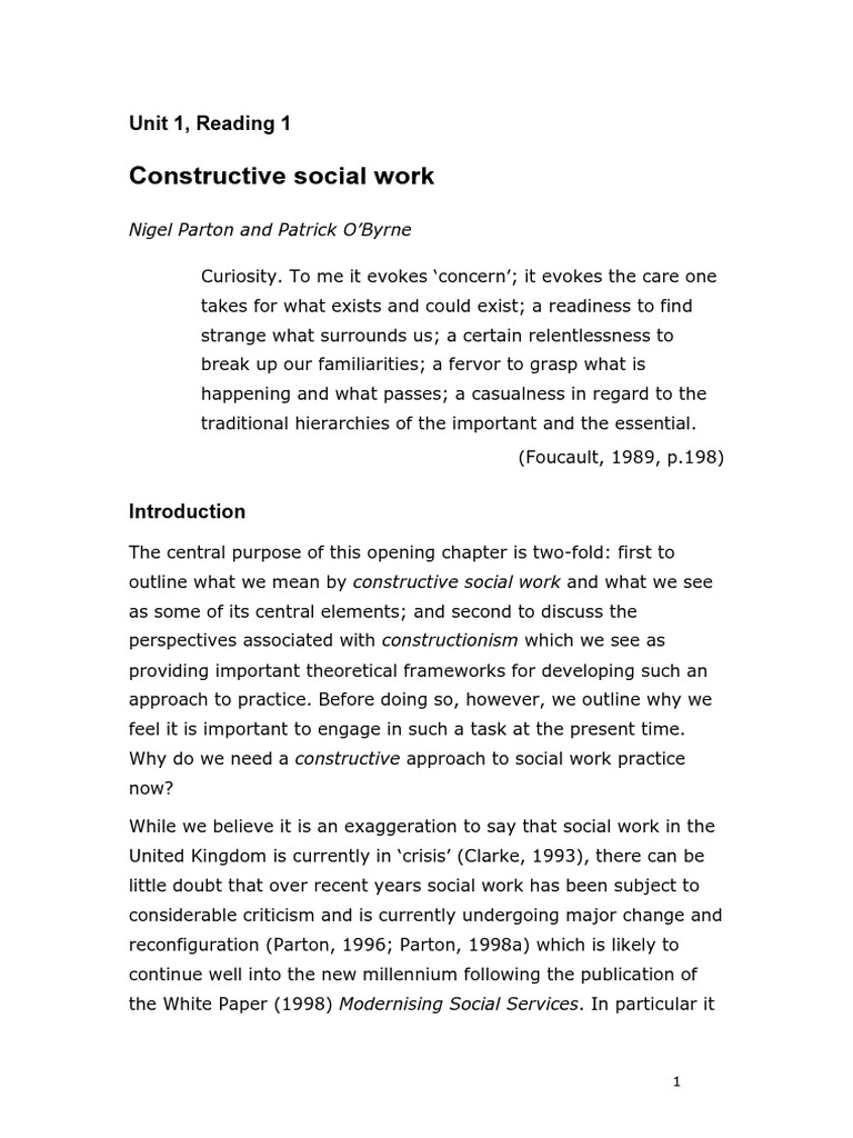 Constructive Social Work: Unit 1, Reading 1 | Download Free PDF | Social Constructionism | Knowledge