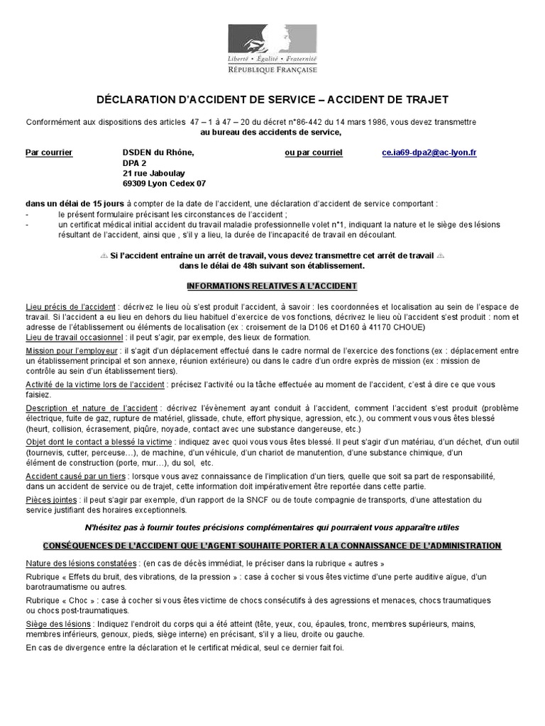 Déclaration d'Accident de Service | PDF | Accident de la route ...