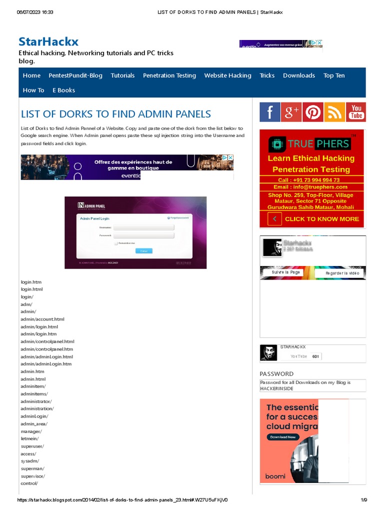 List of Dorks To Find Admin Panels - Starhackx | Download Free PDF | Superuser | Secure ...