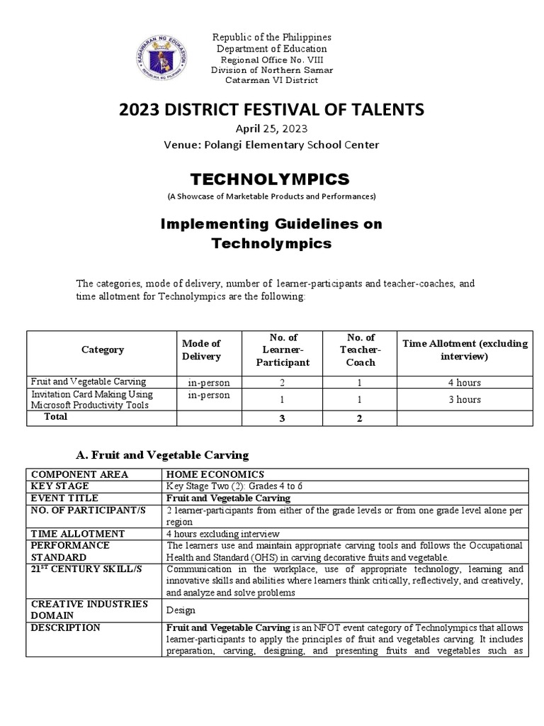 Technolympics Guidelines Schedule and Assigments | PDF