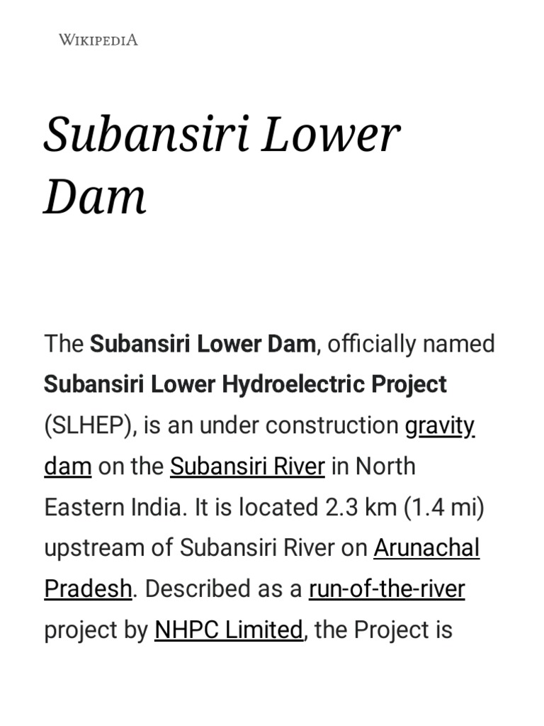 Subansiri Lower Dam - Wikipedia | PDF