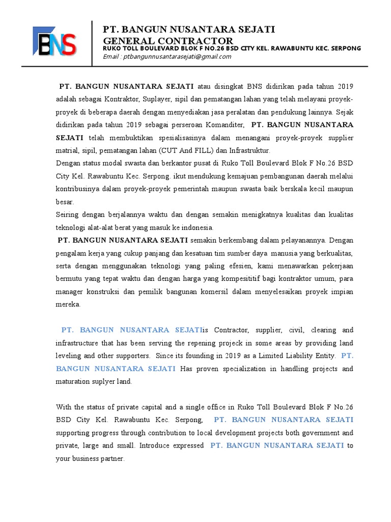 Company Profil PT. BNS | PDF