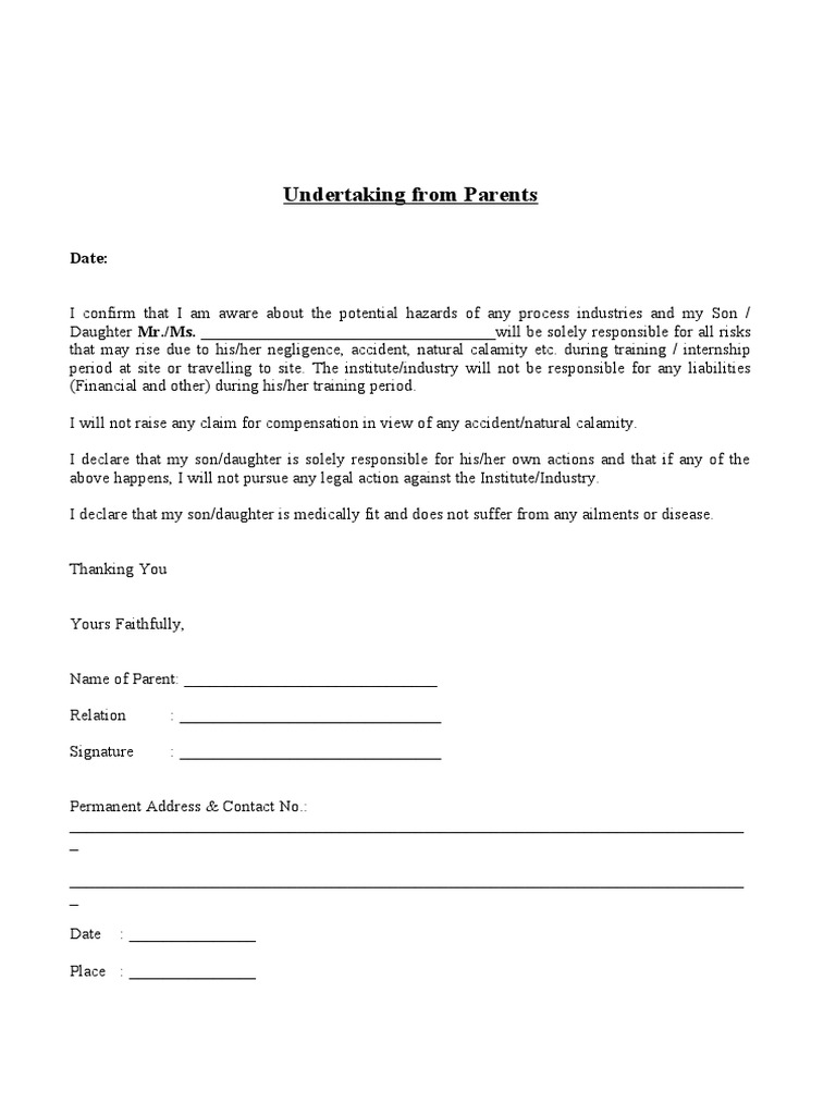 Parents Undertaking Format | PDF