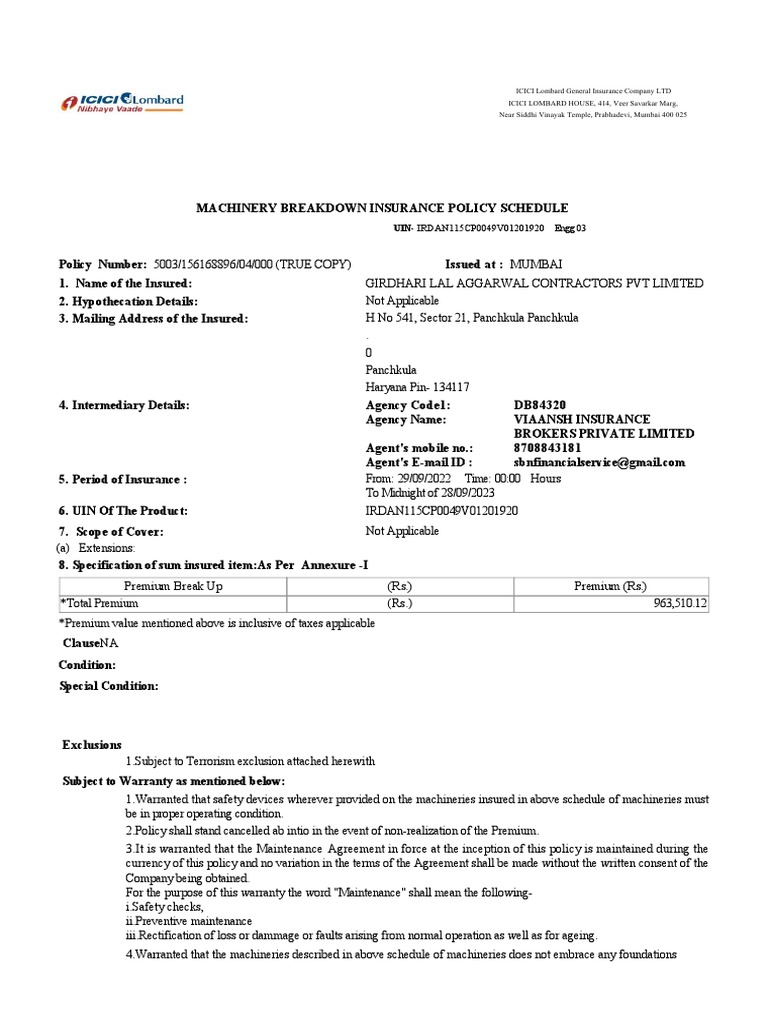 Policy Details | PDF | Insurance | Depreciation
