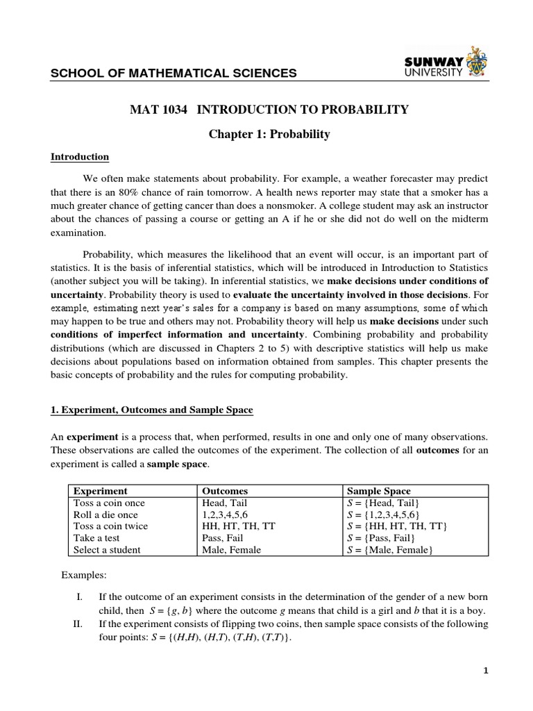 Chapter 1 - Probability | PDF | Probability | Statistics