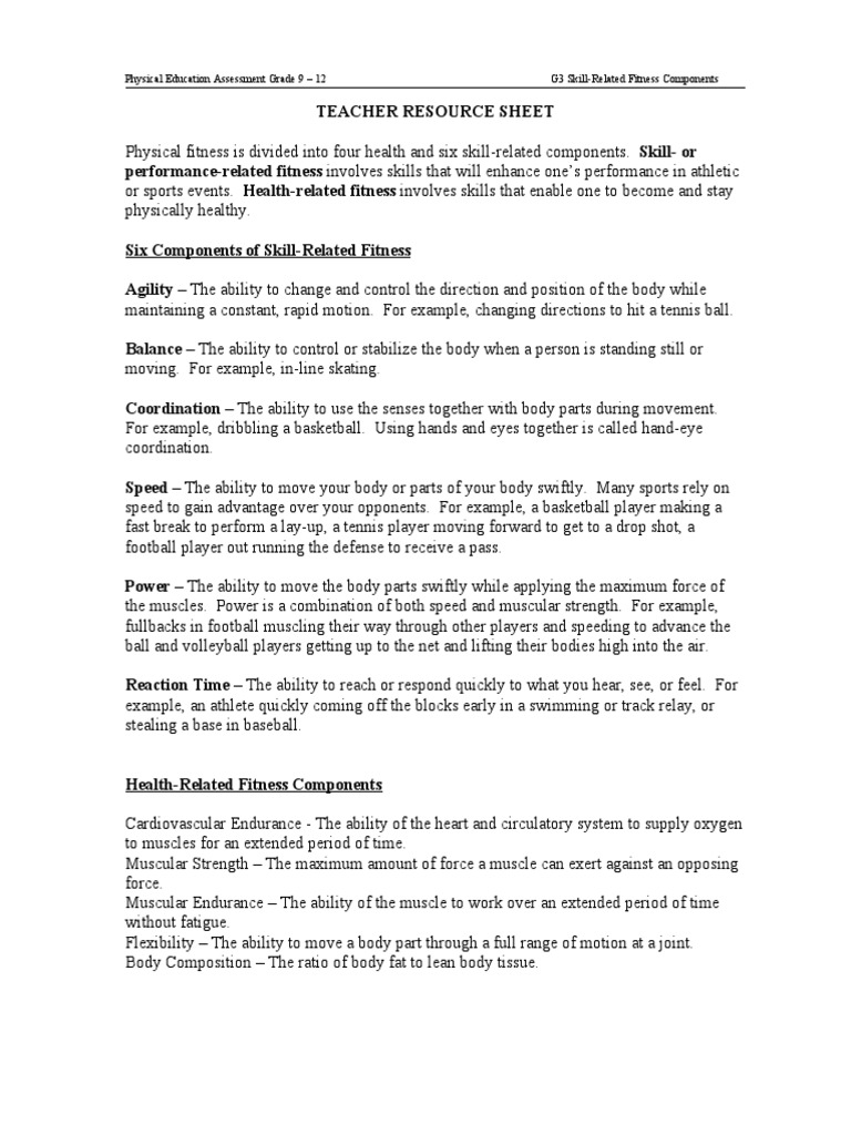 Skill-Related Fitness Components Guide | PDF | Physical Fitness ...