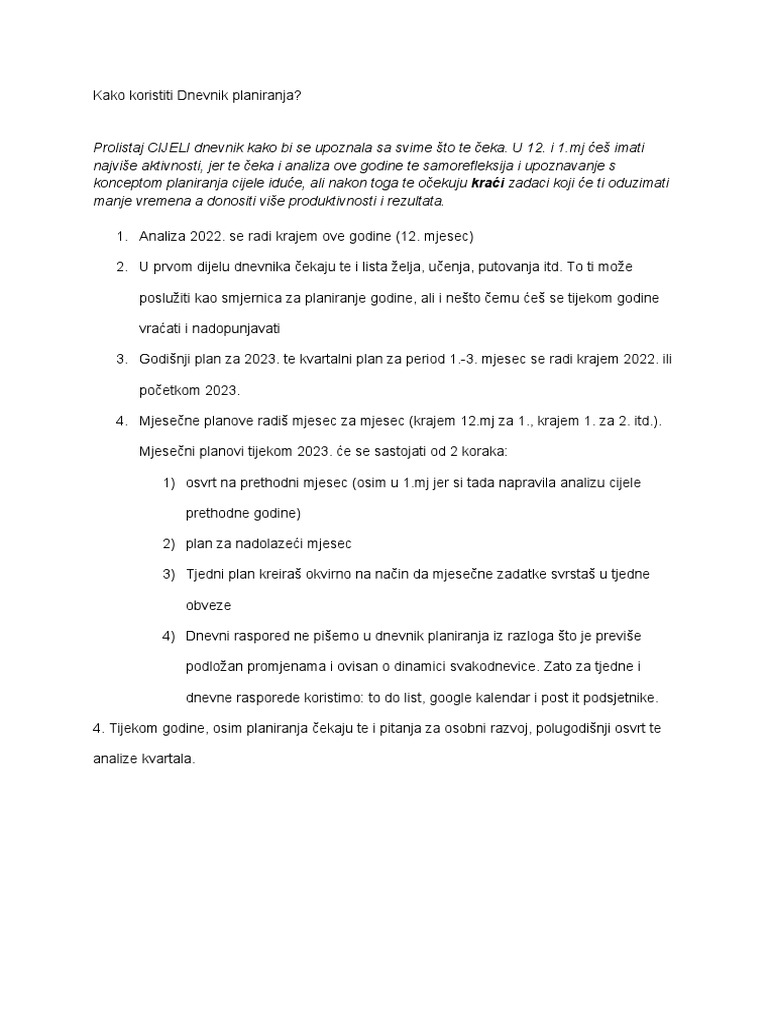 Upute Za Dnevnik | PDF