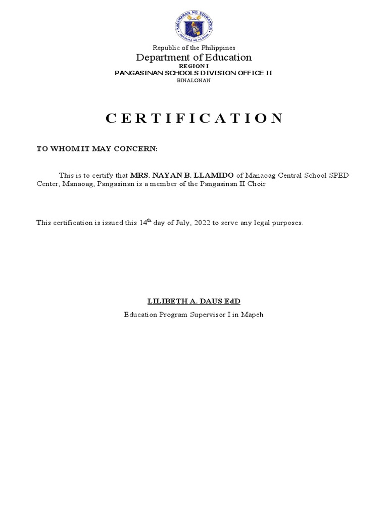Manaoag SPED Center Certifications | PDF | Public Administration ...