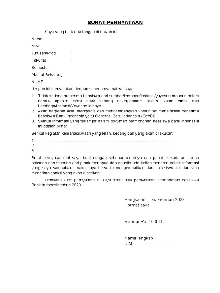 Contoh Surat Pernyataan | PDF | Olahraga & Rekreasi