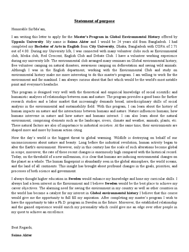 Statement of Purpose - UU - Saima Akter | PDF | Natural Environment ... Statement of Purpose - UU - Saima Akter | PDF | Natural Environment ...