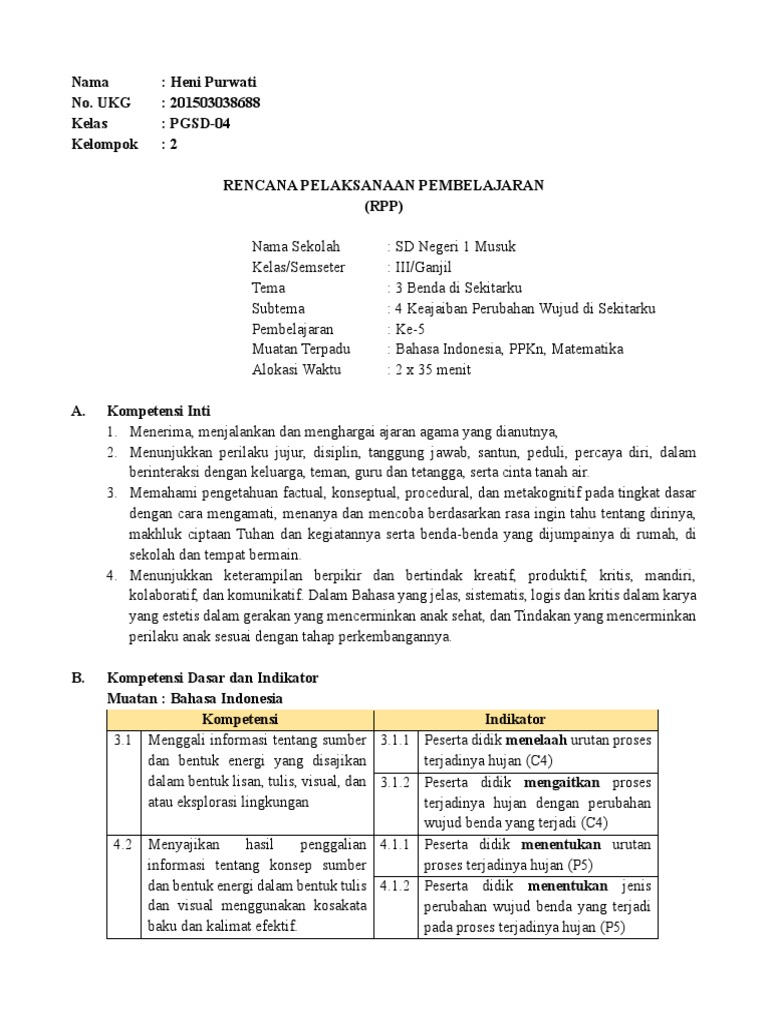 RPP Tema 3 Subtema 4 Pembelajaran 5 Kelas 3 PBL | PDF