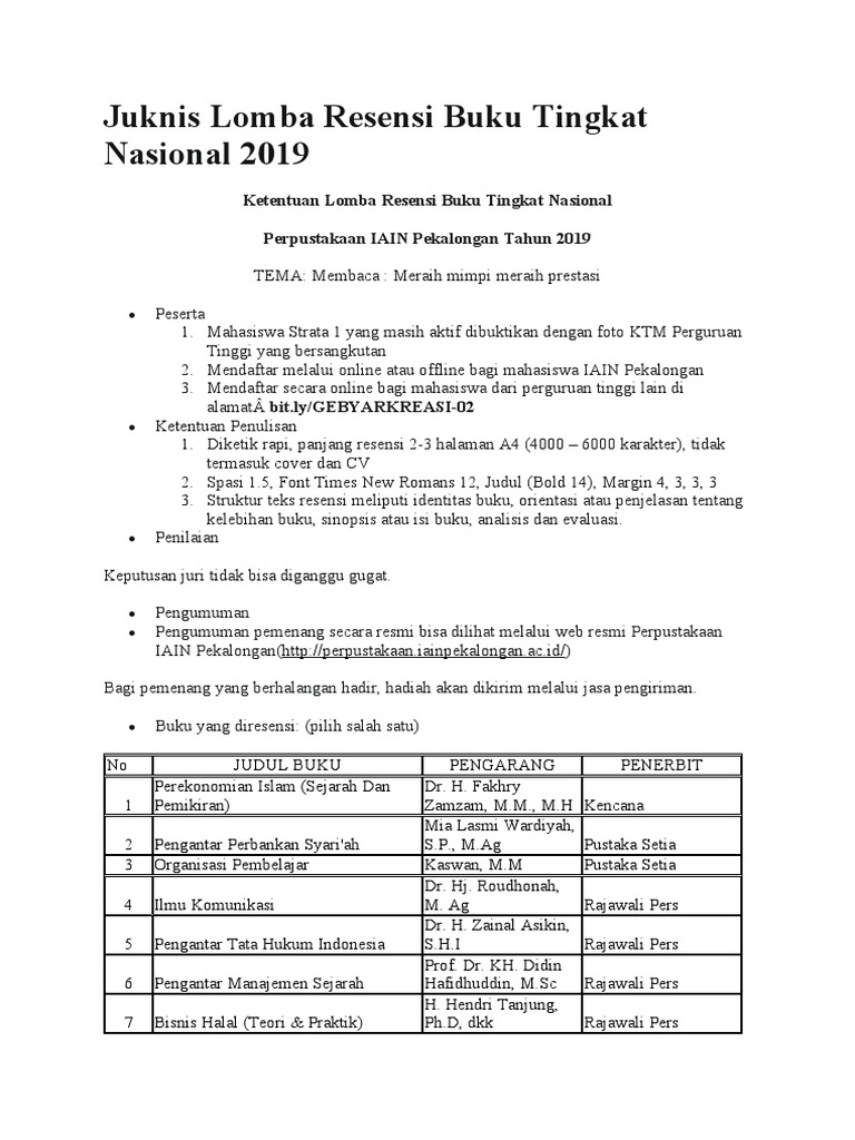 Contoh - Juknis Lomba Resensi Buku Tingkat Nasional 2019 | PDF