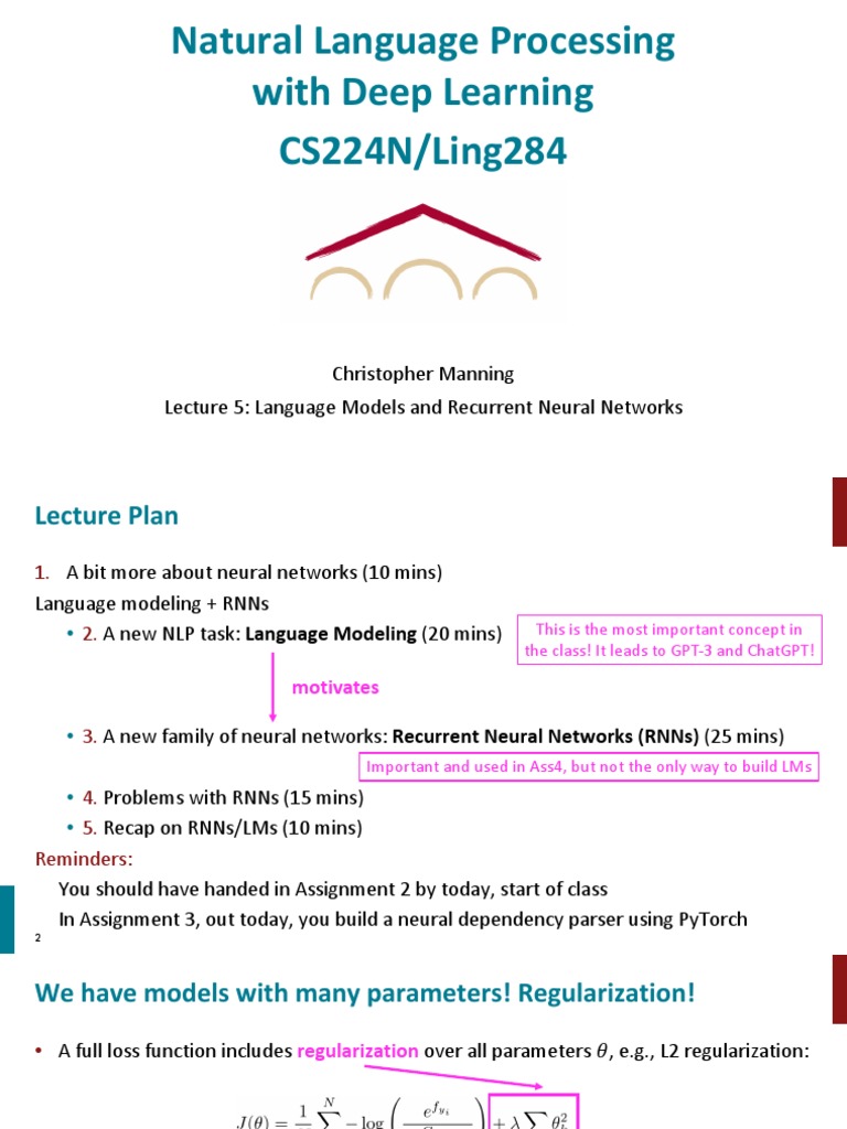 Cs224n 2023 Lecture05 Rnnlm | PDF | Artificial Neural Network | Statistics