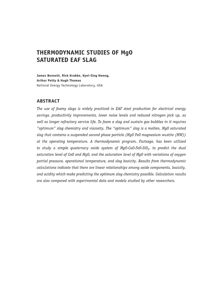 Thermodynamic Studies of MgO Saturated EAF Slag | PDF