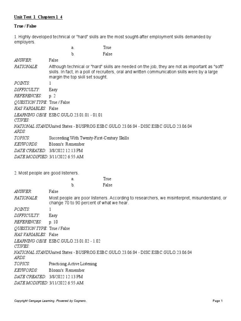 Unit Test 1 Chapters 1 4 | PDF