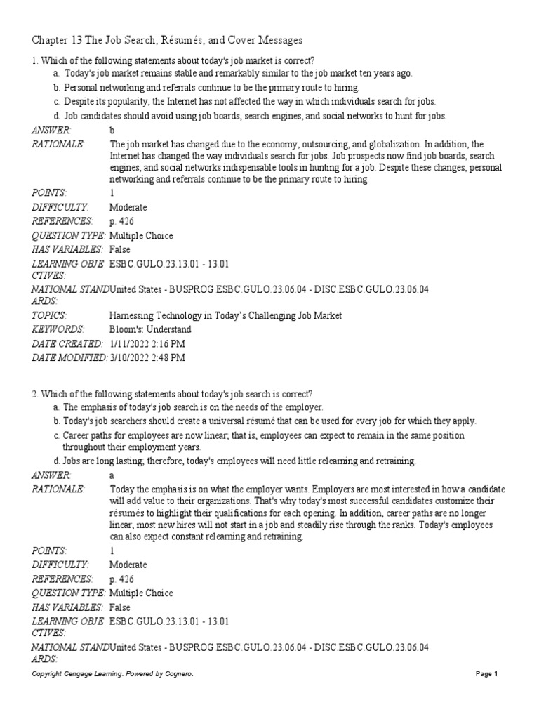 Chapter 13 The Job Search Résumés and Cover Messages | PDF